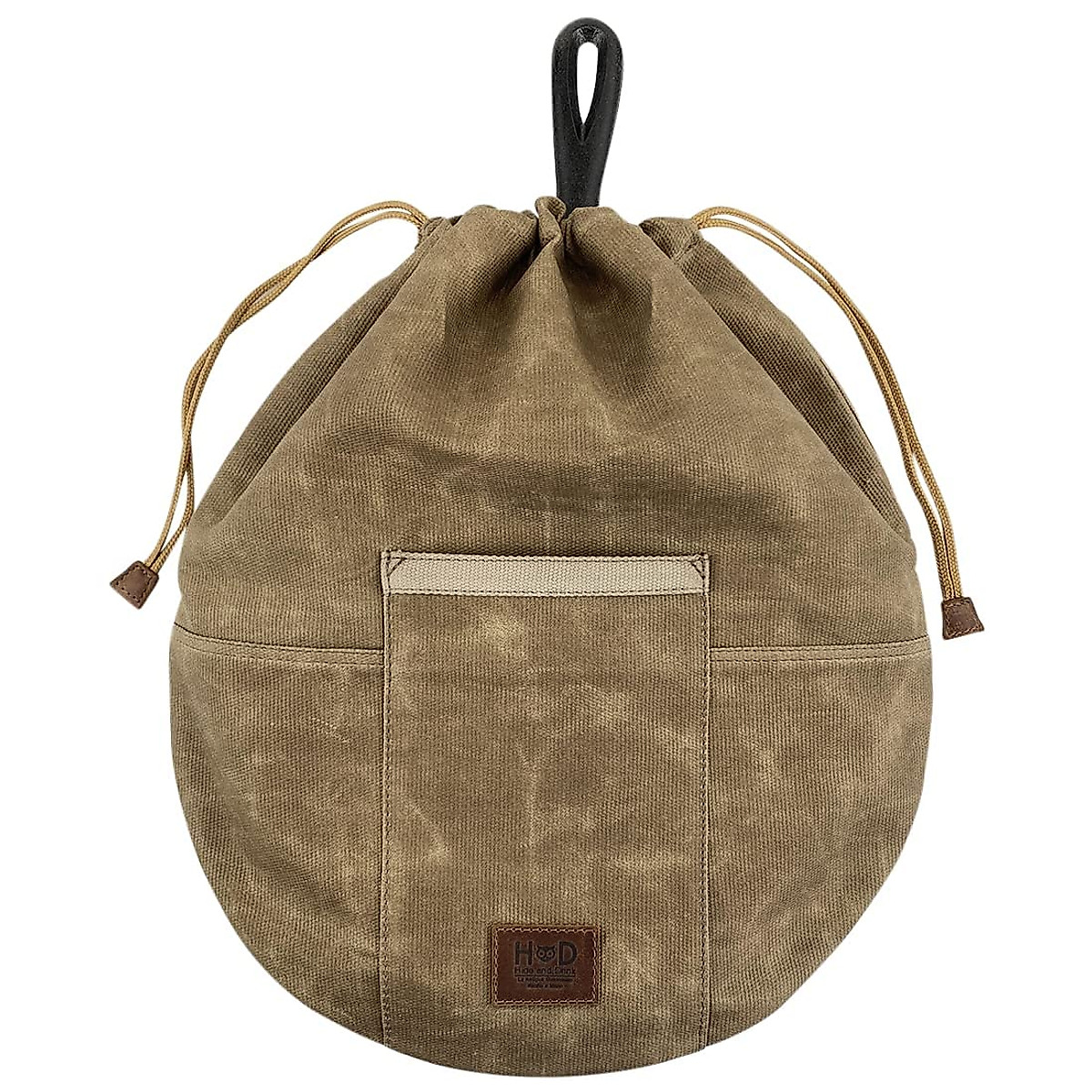 Hide & Drink, Rustic Bag for 12 Inch Frying Pan, Case for Skillet Without Nonstick Coating, Waxed Canvas, Handmade, Fatigue