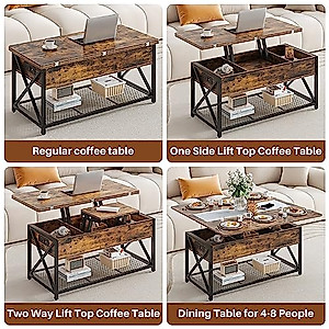 Osfvolr 43" Lift Top Coffee Table with Charging Station, 4 in 1 Coffee Tables with Storage, Farmhouse Coffee Table Converts to Dining Table for Living Room, Game Table, Home Office