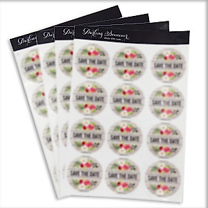 Darling Souvenir Round Cherry Blossom Thank You Stickers Personalized Bride Groom Names and Date Envelope Seals-45 Pcs