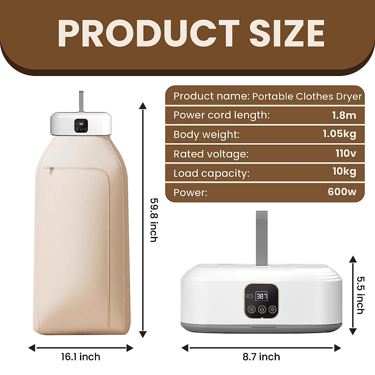 Portable Clothes Dryer, Small Compact Foldable Electric Drying Machine with Dry Bag for Travel, Mini Laundry Dryer with Remote Control, for RV, Home, and Apartment-Fast Drying Anywhere!