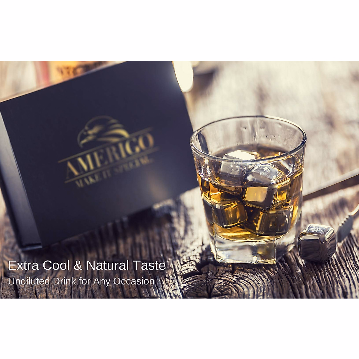 𝗕𝗘𝗦𝗧 𝗚𝗜𝗙𝗧: Exclusive Whiskey Stones Gift Set - High Cooling Technology - Reusable Ice Cubes - Stainless Steel Whisky Rocks - Whiskey Gifts for Men - Regalos para Hombre - Coasters + Ice Tongs
