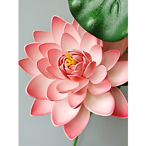 Suandsu 1pcs Artificial Lotus Fake Flowers Water Lily Long Stem Home Garden Pond Aquarium Wedding Decor 41'' High Pink