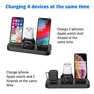 Wireless Charger, 4 in 1 Charging Station for Apple, Wireless Charging Pad Stand with Apple Watch Charger Stand, Apple Watch Charging Stand with AirPods Dock Wireless Charger for iPhone iWatch Airpods
