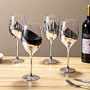 MyGift Modern Stemmed Wine Glasses, 14 oz Stemware with Silver Angled Metallic Accent Design for Red or White Wine, Set of 6 - Party, Wedding, Events Glassware