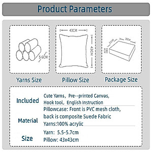 Latch Hook Kits Pillow Animal Owl and Blue Moon Cover Printed Canvas DIY Cushion Crochet Yarn Needlework Hook Latch Kit Embroidery Pillowcase Rug Home Sofa Christmas Decoration 43x43cm