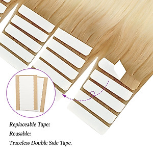 ABH AMAZINGBEAUTY HAIR Rooted Tape in Hair Extensions, Remy Human Hair, 20 Pieces 50 Grams, Platinum Blonde with Dirty Blonde Roots, 20 Inch