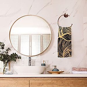 VunKo Gold Leaves Kitchen Microfiber Hair Hand Dish Towel Home Soft Highly Absorbent Decorative Dishcloth for Bathroom Beach Hotel Gym Spa Yoga 16 x 28 in