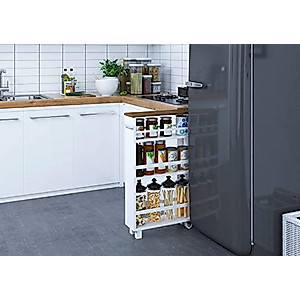 UTEX 4 Tiers Kitchen Slim Storage Cart, Rolling Side Storage Cabinet with Handle for Kitchen Bathroom Laundry Narrow Corner Places,White