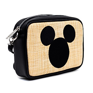 Disney Bag, Horizontal Crossbody, Mickey Mouse Embroidered Ears Signature, Raffia Straw