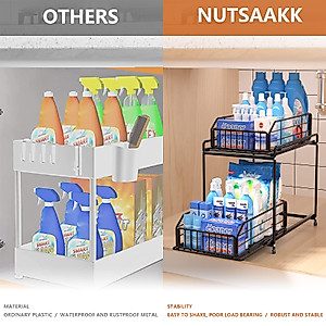 NUTSAAKK Under Sink Organizers and Storage, Kitchen Cabinet Organizer with Sliding Drawer, Upgraded Bathroom Organizer Under Sink, 2 Tier kitchen sink organizer, for Cabinets, Bathroom, Kitchen, Black