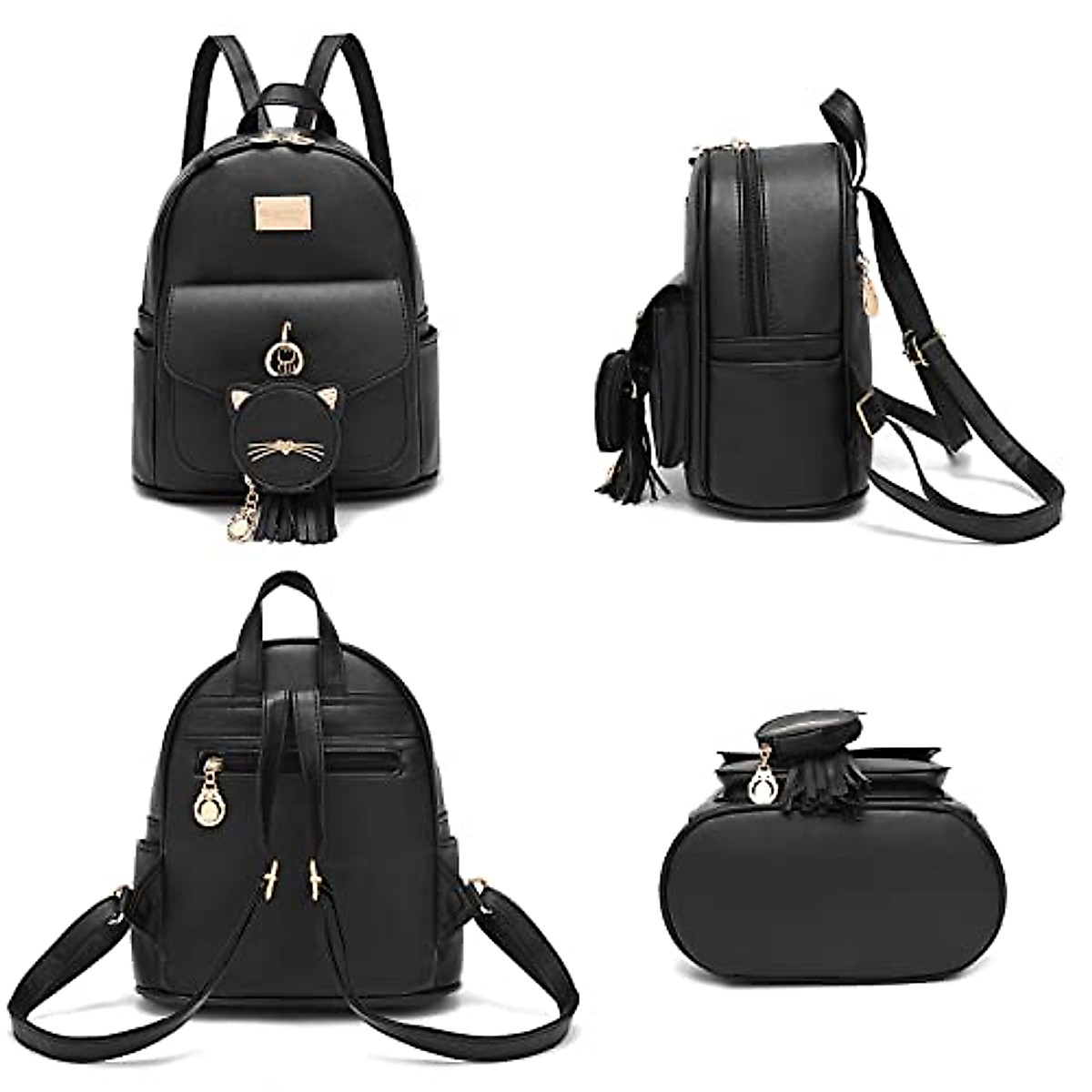 I IHAYNER Mini Backpack for Women Small Backpack Purse for Girls Leather Bookbag Ladies Satchel Bag with Detachable Kitty Coin Purse and Charm Tassel Purple