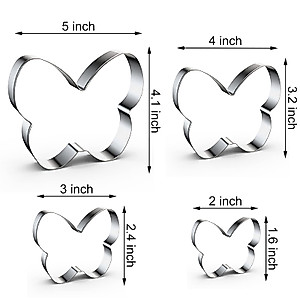 Butterfly Cookie Cutter Set in Assorted Sizes - 5 Inch, 4 Inch, 3 Inch, 2 Inch - 4 Piece - Stainelss Steel