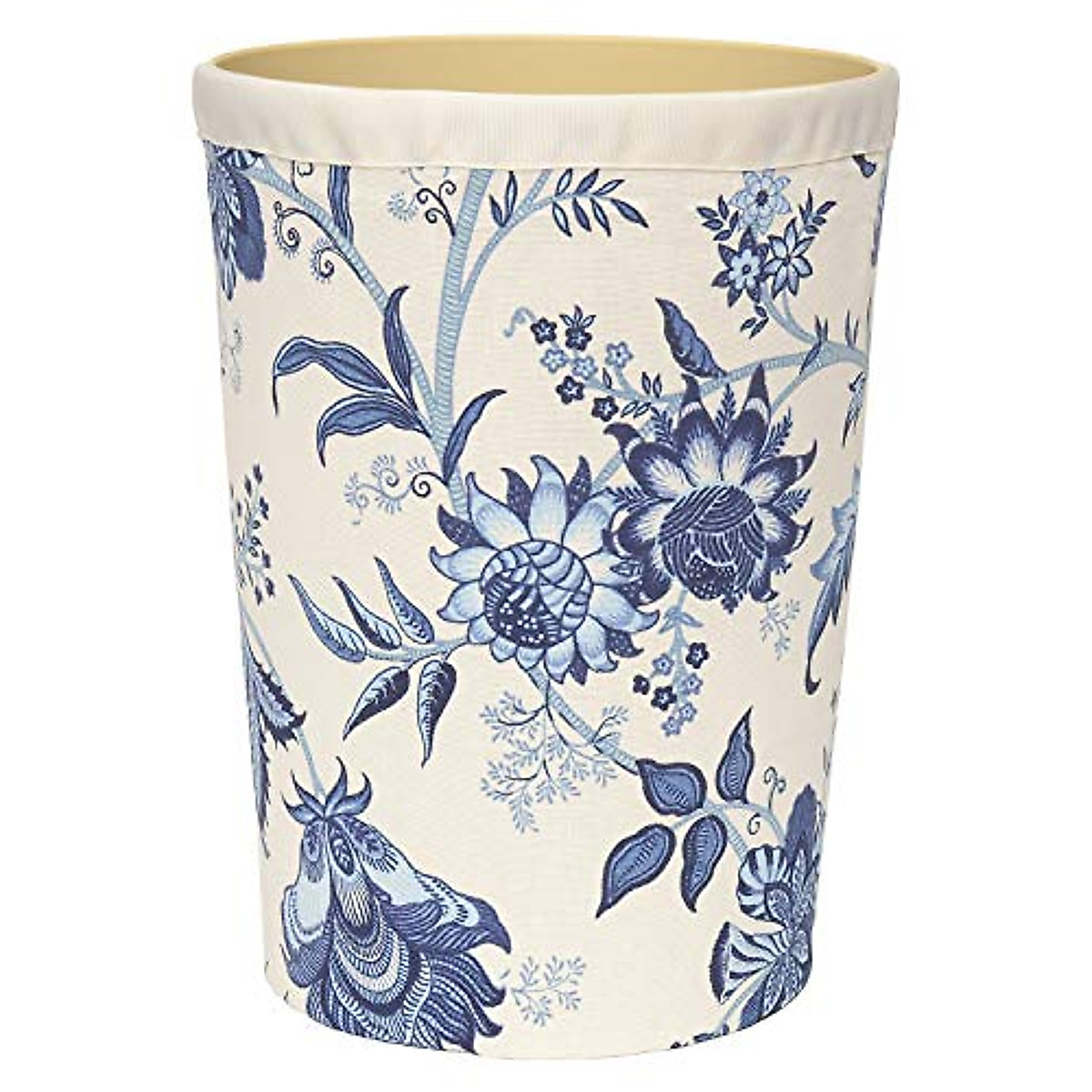 Decorative Bathroom Trash Can Garbage Can, Plastic Round Waste Basket with Washable Cloth Cover, Floral Blue Bathroom Sets 11.75" Tall