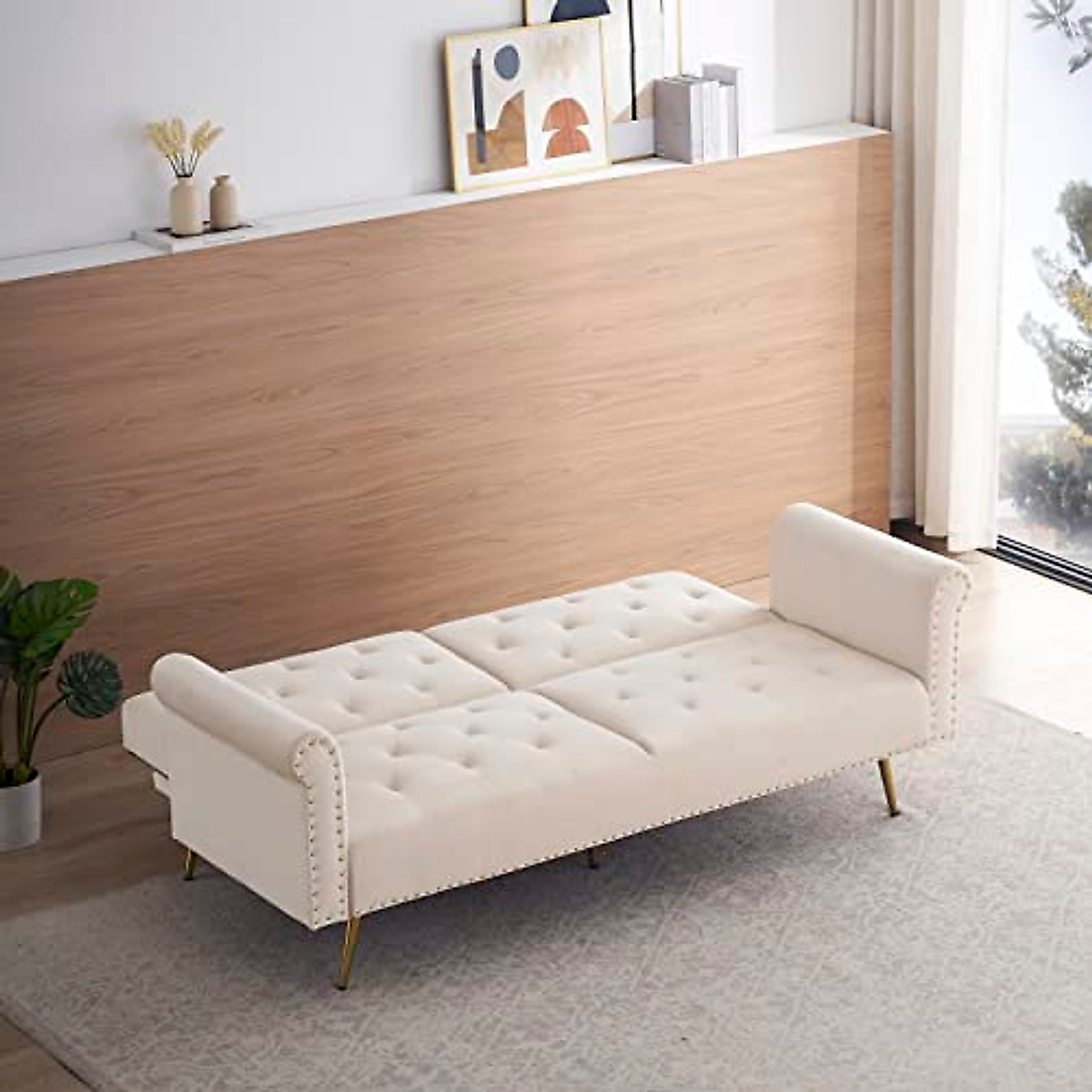 Eafurn Futon Couch Bed Sleeper Loveseat, Convertible Folding Sofa with Armrest, Adjustable Backrest, Modern 2 Seater Upholstered Love Seat Sofa & Couch for Small Space, Living Room