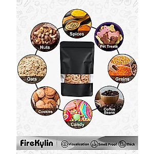 100 Pack Smell Proof Bags, Resealable Bags with Matte Window, Foil Pouch Stand Up Sealable Bags for Packaging（Black，4" x 6"）