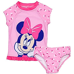 Disney Infant Girl's 2 Piece Minnie Mouse Rashguard Top and Swim Bottom Set, Pink, 24 Months