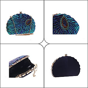 LIFEWISH Women's Unique Luxury Sequins Beaded Evening Bag Wedding Bridal Party Prom Clutch Purse tote Handbag（Peacock blue） (style G)