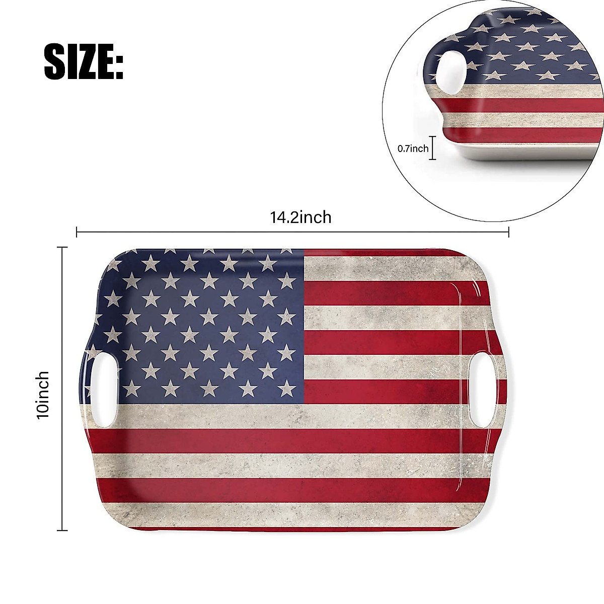 Serving Tray Decorative Tray with Handles Multi-Purpose Rectangular Serving Trays for Restaurant, Parties, Coffee Table, Kitchen - American Flag