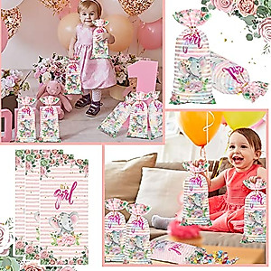 100 Pack Pink Elephant Baby Shower Cellophane Treat Bags Cute Elephant Candy Bags Pink Elephant Baby Shower Supplies Favor Bags Goodie Bags with 150 Pieces Gold Twist Ties for Birthday Party Supplies