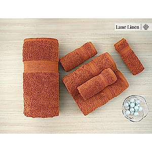 LANE LINEN 100% Cotton Bath Towels Set of 10, 2 Large Bathroom Towels, 4 Soft Hand Towels for Bathroom, 4 Wash Towels, Large Gym Shower Towels Hotel Quality, Absorbent Towels Quick Dry - Tiger Lily