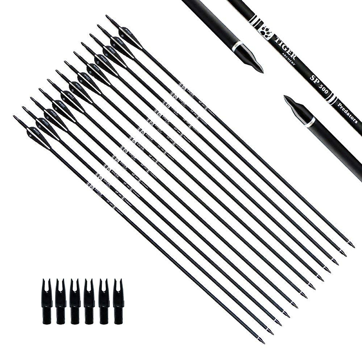 TIGER ARCHERY 30Inch Carbon Arrow Practice Hunting Arrows with Removable Tips for Compound & Recurve Bow(Pack of 12) (Black White)