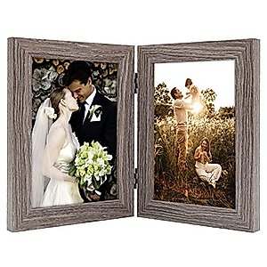 Golden State Art 5x7 Double Picture Frame Vertical Hinged Photo Frame 2 Opening Folding Family Frames Collage (5x7, Grey, 1-Pack)