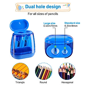 NeaLia Colored Pencil Sharpeners Manual, Hand Held Small Compact Pencil Sharpener for Kids with Lid Dual Hole, (8-11mm) No.2/Makeup Pencils Classroom Adults Artist Students School Home Office -4PCS