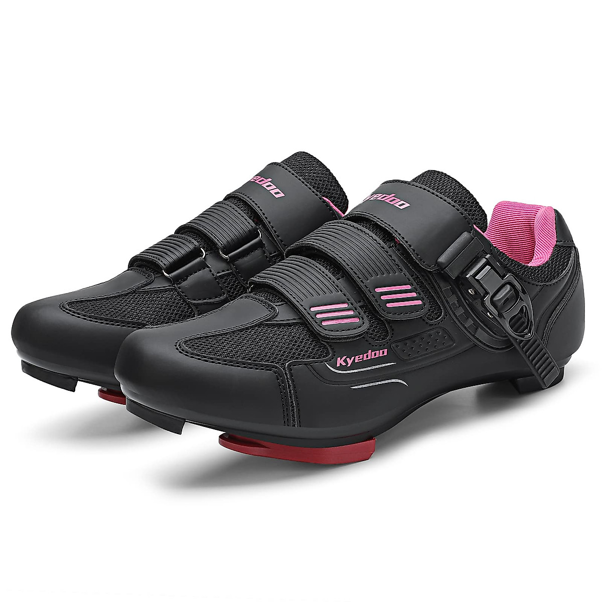 Womens Cycling Shoes Compatible with Peloton Bike Clip in Ladies Indoor Cycling Road Bike Riding Biking Shoes, Pre-Installed Delta Cleats Size 8.5 Black Pink