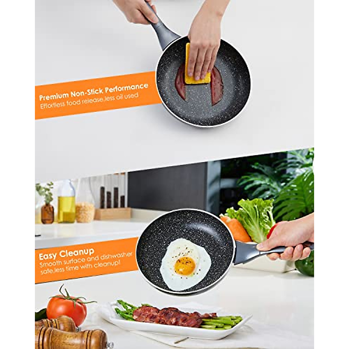 Induction Cookware Pots and Pans Set 10 Piece, BEZIA Dishwasher Safe Nonstick Cooking Pans, Stay-Cool Bakelite Handle, Scratch Resistant Kitchen Sets with Frying Pans, Saucepans & Stockpot