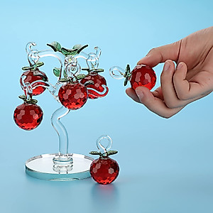 OwnMy Crystal Red Apple Tree Ornament Artificial Apple Tree Figurine Decorative Apple Tree Collectible, Glass Apple Tree Paperweight Table Decoration Centerpiece for Living Room Home Office Birthday