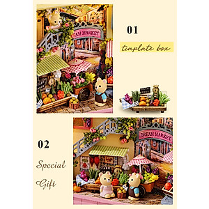 Kisoy Dollhouse Miniature with Furniture Kit, Handmade DIY House Model for Teens Adult Gift (Lucky Market)