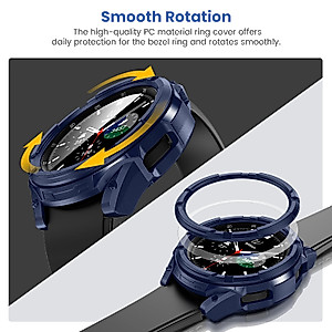 Goton 3 in 1 Accessories for Samsung Galaxy Watch 4 Classic 46mm, 1 Rugged TPU Armor Bumper Case Cover +2 Tempered Glass Screen Protector Films + 1 Bezel Ring for Galaxy Watch4 Classic 46mm Blue