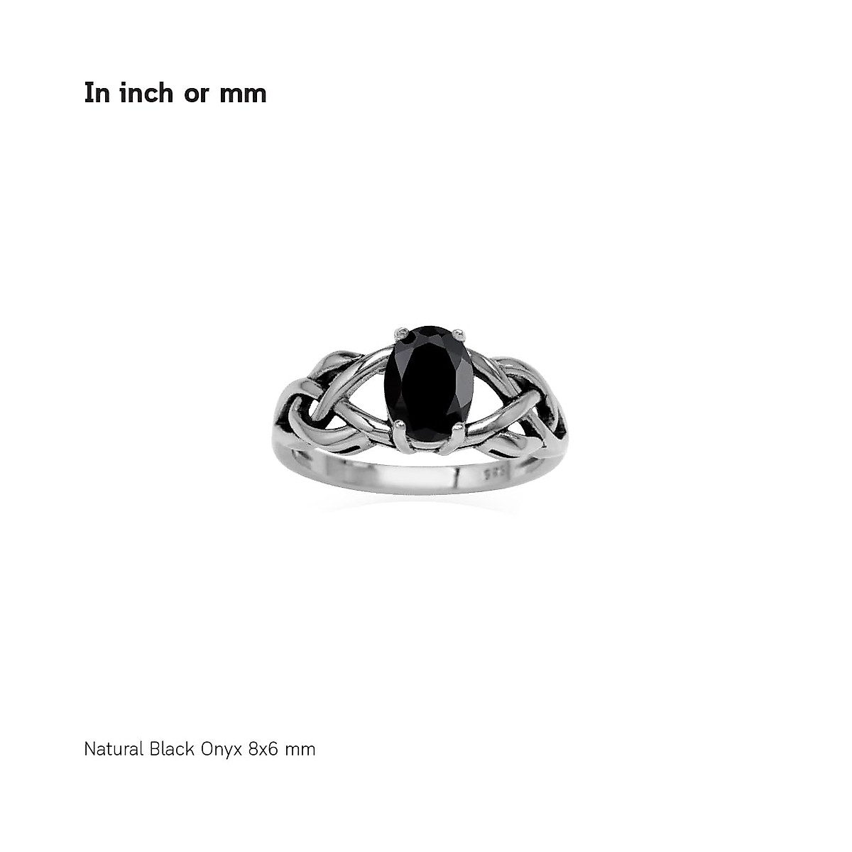 Silvershake 1.5 ct Natural 8X6mm Oval Black Onyx Stone 925 Sterling Silver Celtic Knot Solitaire Ring Jewelry Size 11.5