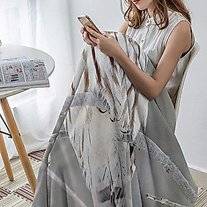 Singingin Ultra Soft Flannel Fleece Bed Blanket Cute White Owl Perch On Tree Branch Throw Blanket All Season Warm Fuzzy Light Weight Cozy Plush Blankets for Living Room/Bedroom 50 x 60 inches