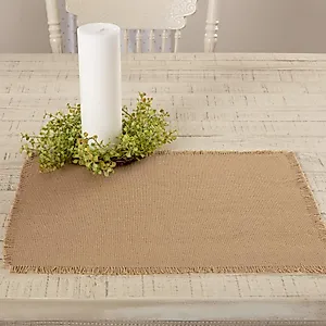 VHC Brands Burlap Natural Placemat Set of 6 Dining Table Mats Fringed Farmhouse Decor