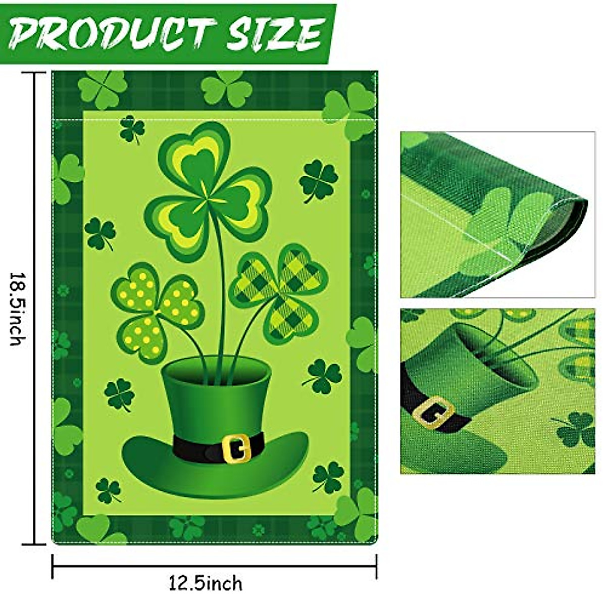 Tatuo Happy St. Patrick's Day Garden Flag Double Sided Holiday Yard Flag Shamrocks Green Hat Decorative Garden Flag Burlap Yard Winter Flag for Garden and Home Decorations (12.5 x 18 Inch)