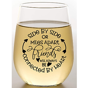 Vivid Ventures Best Friend Wine Glass With Friendship Saying Side By Side Or Miles Apart Best Friend For Women, Sister, Mom, Grandma, Nana, Her