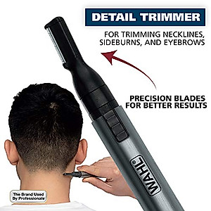 Wahl Micro Groomsman Personal Pen Trimmer & Detailer for Hygienic Grooming with Rinseable, Interchangeable Heads for Eyebrows, Neckline, Nose, Ears, & Other Detailing - 05640-600