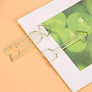 Bookmark Paper Clips, 12Pcs Gold Electroplating Metal Bookmark Clips, Arrow Shaped Funny Stationery Marking Clips for File Clips Bookmarks Photo Letter Holders Use