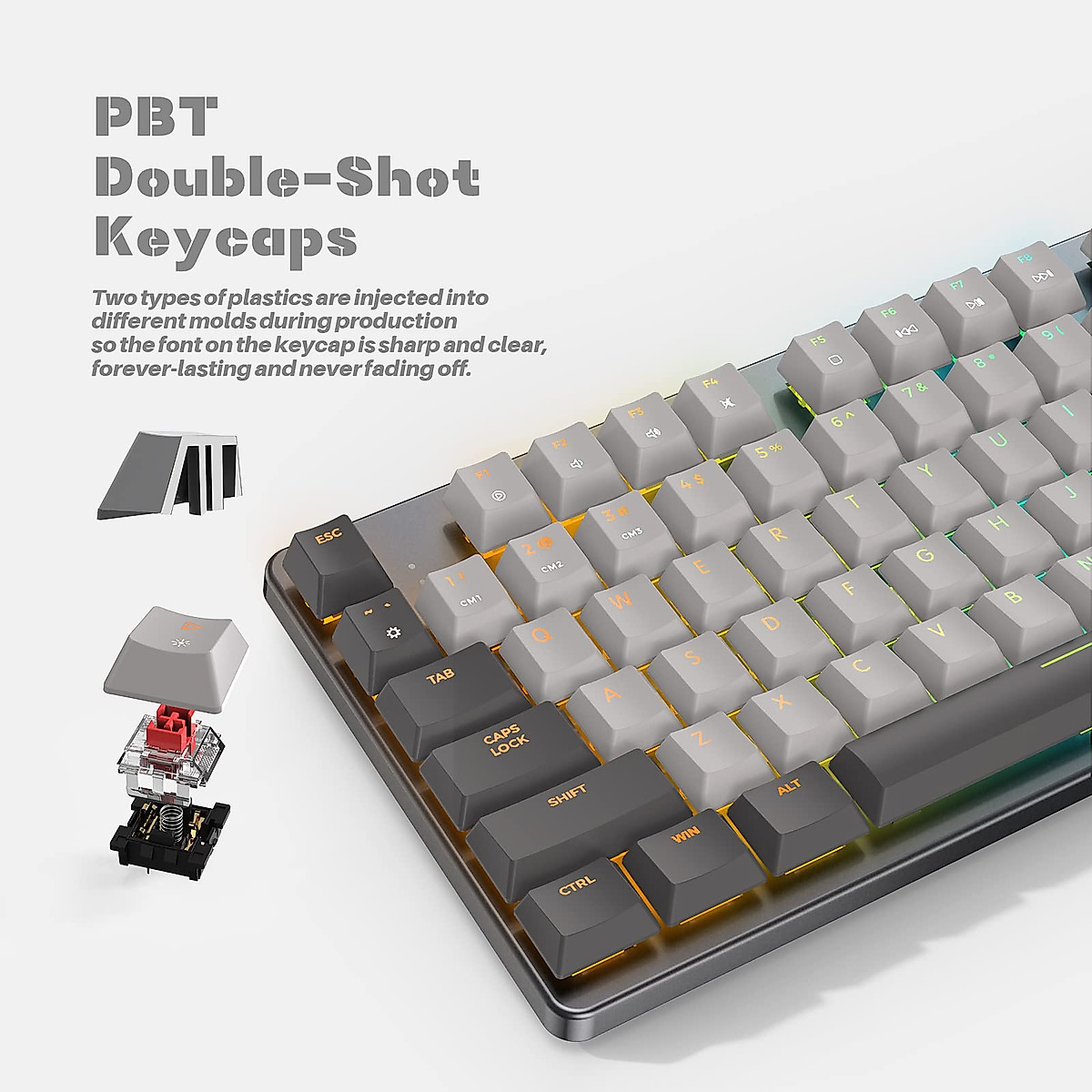 CIDOO 87 Keys RGB Mechanical Keyboard, Low Profile Gaming Keyboard with Aluminum housing, TKL Hot-Swappable Ultra-Slim 80 Percent Keyboard for Gaming and Work, Compatible with Windows System