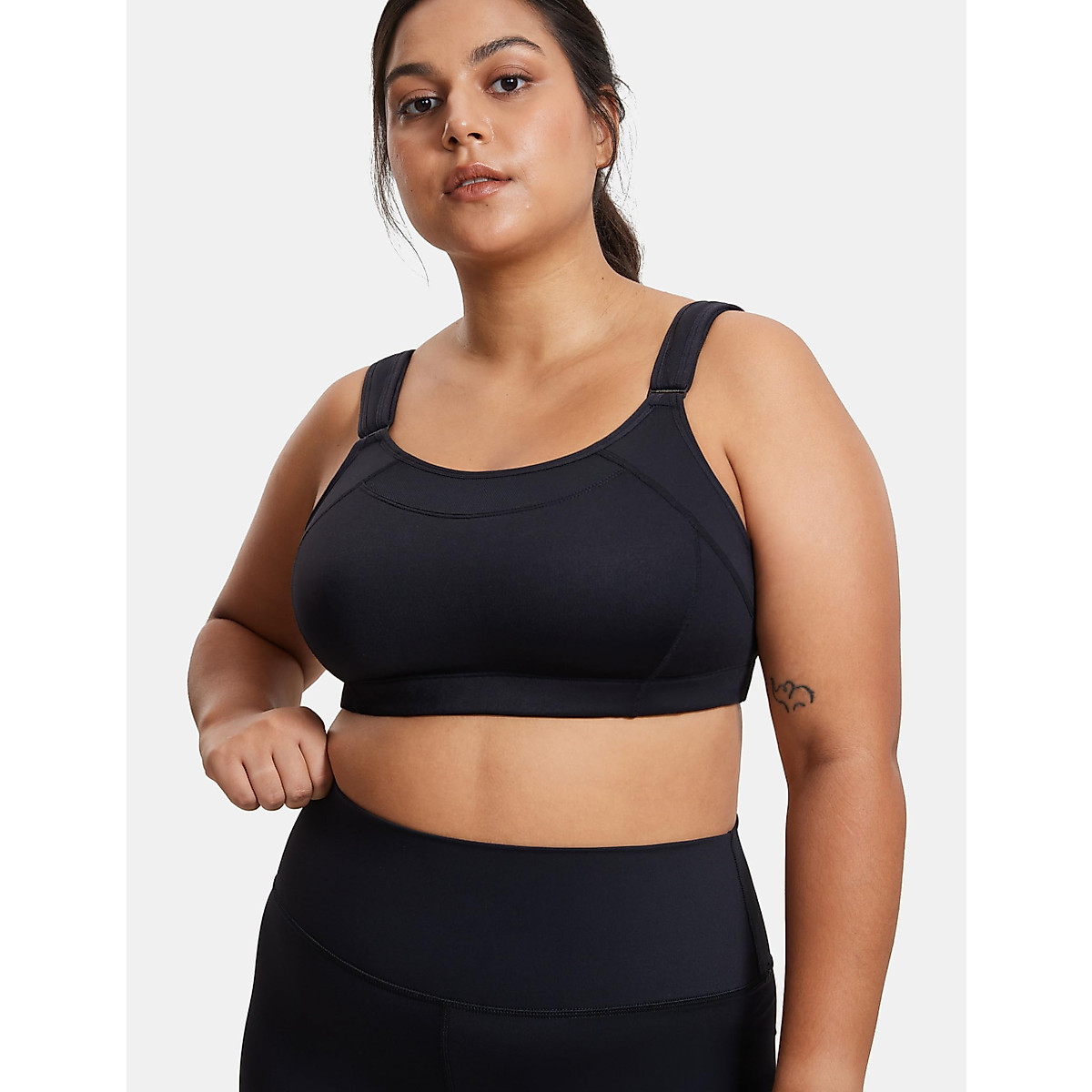 SYROKAN Front Adjustable Sports Bras for Women High Impact Wirefree Comfort No Bounce Support Workout Running Bra Black 36B