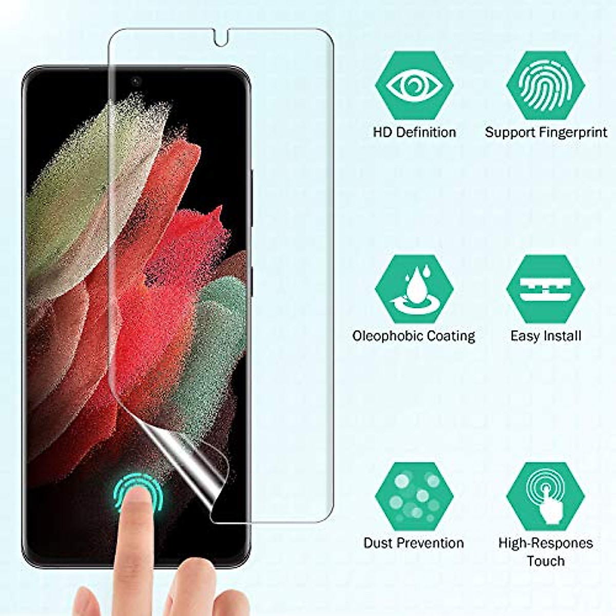 [2+2 Pack] EGV Compatible for Samsung Galaxy S21 Ultra 5G 6.8-inch, Flexible TPU Screen Protector and Tempered Glass Camera Lens Protector [Support Fingerprint Reader] [Easy Installation] Model No.ZZU