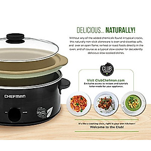 Chefman 5 Qt. Slow Cooker, All-Natural, Glaze & Chemical-Free Pot , Stovetop or Oven Cooking, Dishwasher Safe Crock; Naturally Nonstick & Paleo-Friendly, Low-Lead Stoneware, Bonus Recipes Included