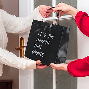 12 Pcs Funny Black Gift Bags Set with Handles Glossy Reusable Gift Bags Tote Bags Non Woven Grocery Shopping Cloth Bag for Christmas Birthday Wedding Party Anniversary, Medium Size 9.8 x 9 x 3.9 Inch