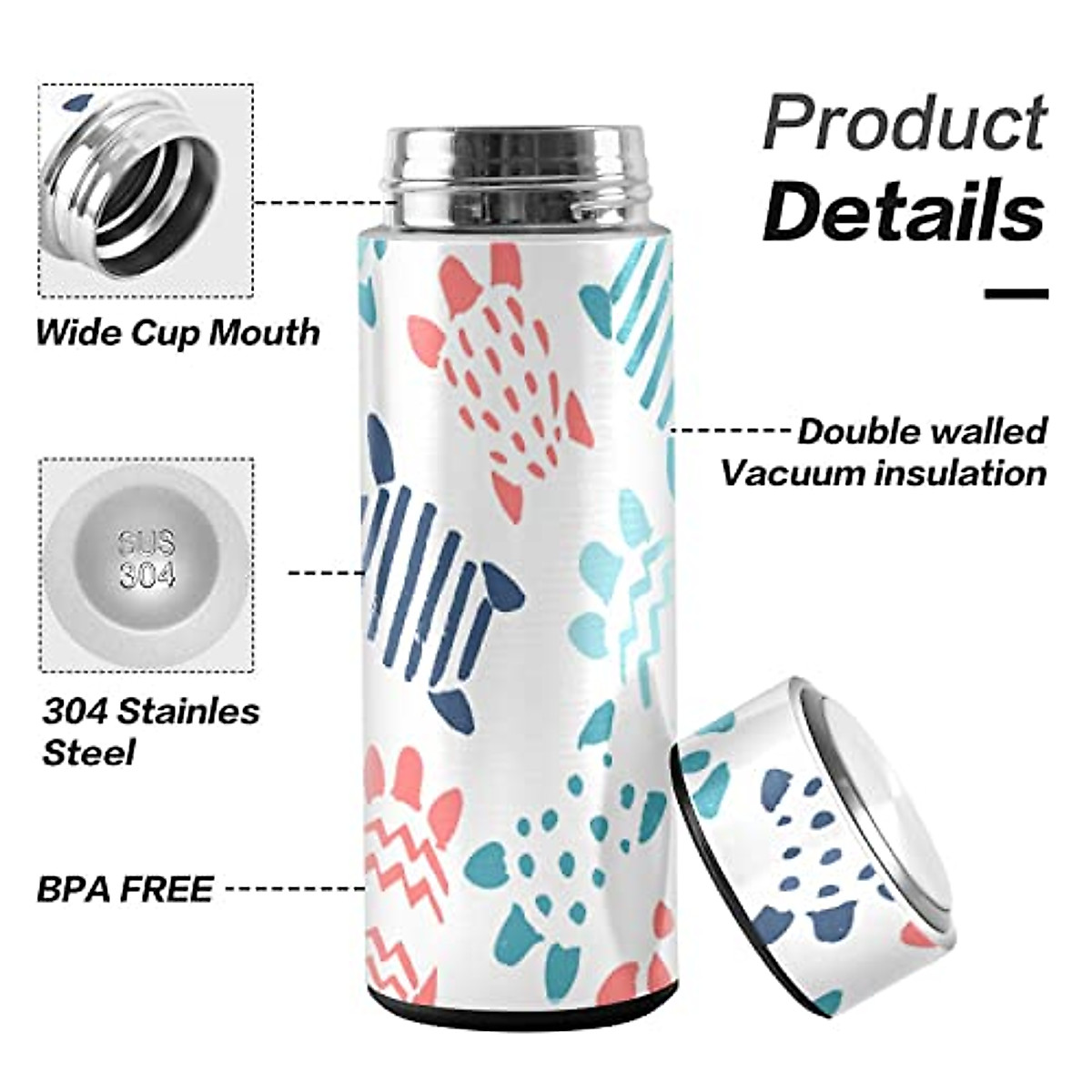 CaTaKu Small Water Bottle 12 oz, Cartoon Turtle Insulated Water Bottle for Water Coffee Tea Stainless Steel Flask Thermos Bottle Reusable Wide Mouth Vacuum Travel Mug