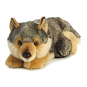 Aurora® Realistic Miyoni® Lying Wolf Stuffed Animal - Lifelike Detail - Cherished Companionship - Gray 11 Inches