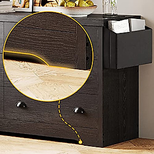 LIKIMIO Dresser for Bedroom 6 Drawer with Charging Station, TV Stand Storage Chest of Drawers for Living Room Hallway Entryway, MDF Board, Black