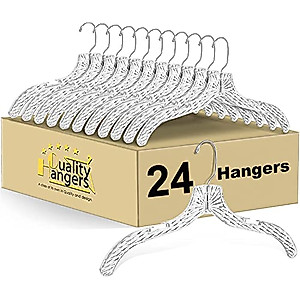 Quality Hangers Clear Hangers 24 Pack - Crystal Cut Hangers for Clothes - Durable Plastic Hanger Set - Invisible Dress Hangers for Suits - Heavy Duty Hangers - Nonslip Coat and Shirt Hangers, 17" inch