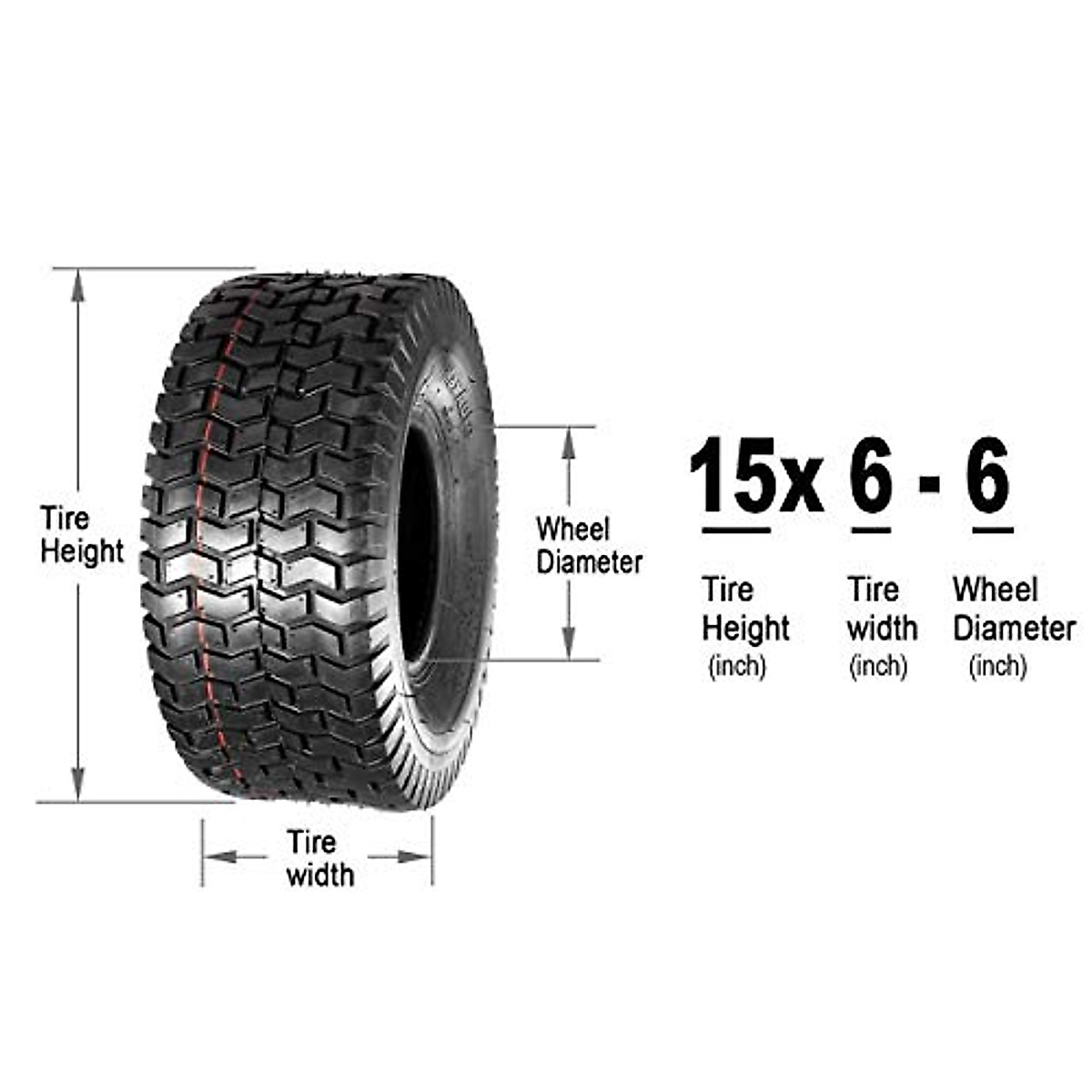 MaxAuto Lawn Mower Turf Tires 15x6-6 Front & 20x8-8 Rear 4PR(2 Front Tires+2 Rear Tires)