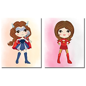 Cute Superhero Girls Wall Art Prints - Superhero Posters for Girls, Playroom Pictures for Kids, Heroic Bedroom Artwork, Inspirational Prints for Rooms - Unframed Set of 8 (8x10")